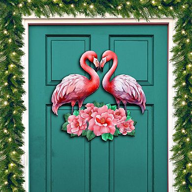 Flamingos Love 24-Inch Handcrafted Wooden Door Decor by G. DeBrekht ...