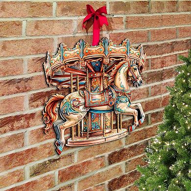 Carousel Horse Holiday 24-Inch Handcrafted Wooden Door Decor by G ...