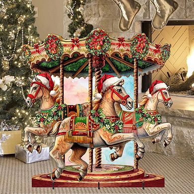 32-Inch Christmas Carousel Outdoor Wooden Handcrafted Porch Decor by G ...