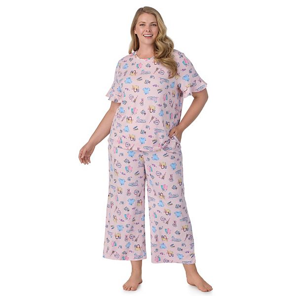 Plus Size Cuddl Duds® Cozy Short Sleeve Top & Cropped Pants Pajama Set