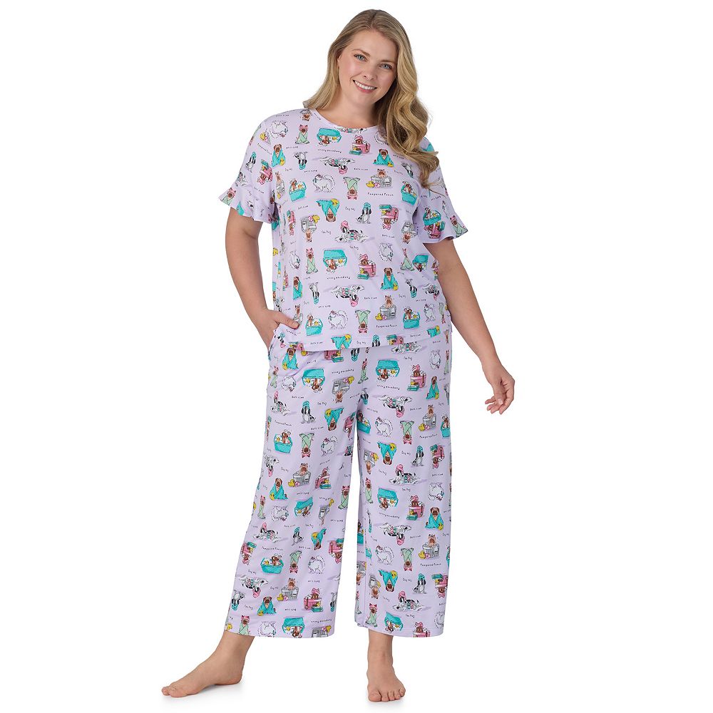 Plus Size Cuddl Duds® Cozy Short Sleeve Top And Cropped Pants Pajama Set