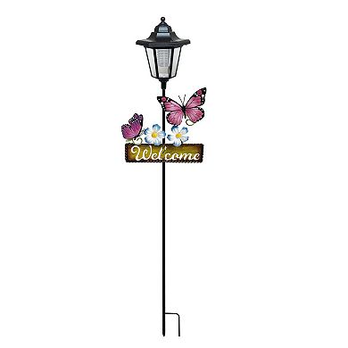 Crosslight Welcome Solar Light Pink Butterfly Garden Stake