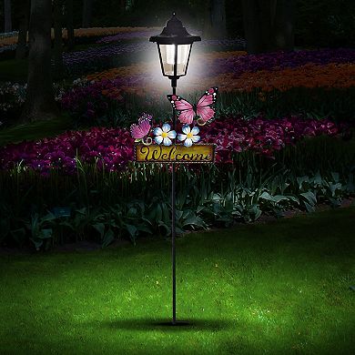 Crosslight Welcome Solar Light Pink Butterfly Garden Stake
