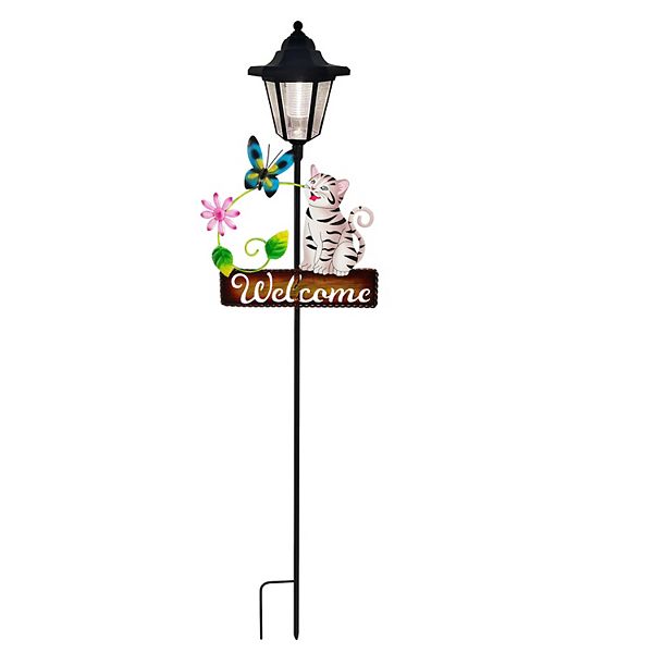 Crosslight Welcome Cat Butterfly Solar Light Garden Stake