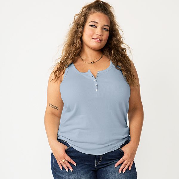 Juniors' Plus Size SO® Rib Henley Tank Top