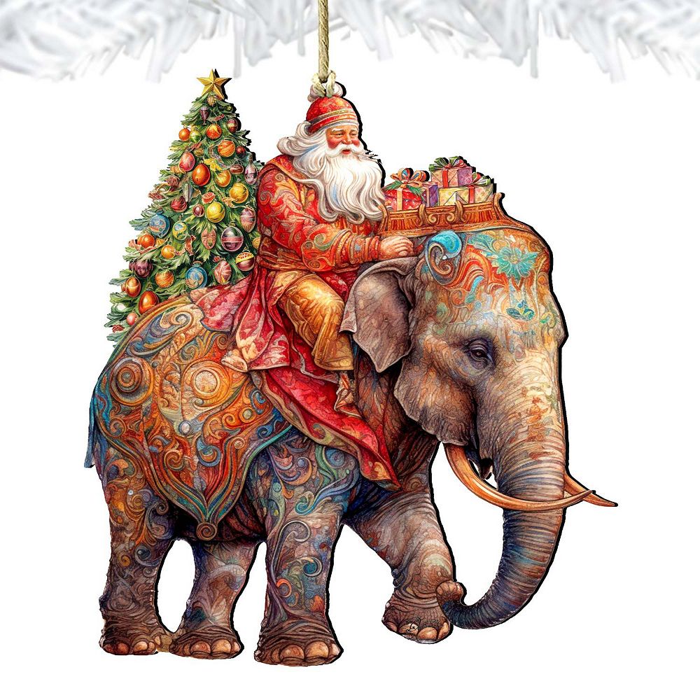 Santa on Elephant Wooden Christmas Ornaments by G. Debrekht - Christmas ...