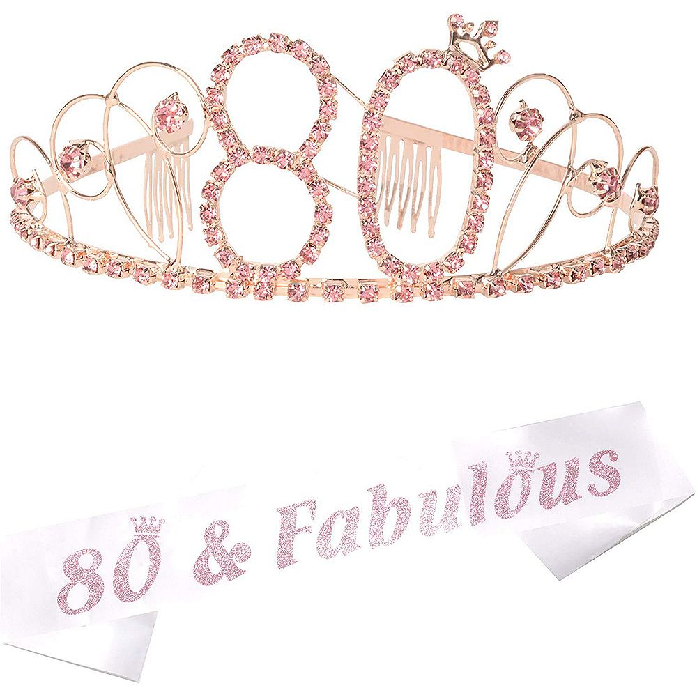 80th Birthday Sash And Tiara For Women - Fabulous Glitter Sash + Basic Rhinestone