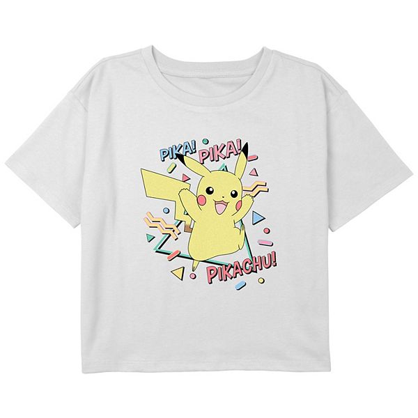Girls Pokemon Pikachu Pika Party Boxy Cropped Graphic Tee