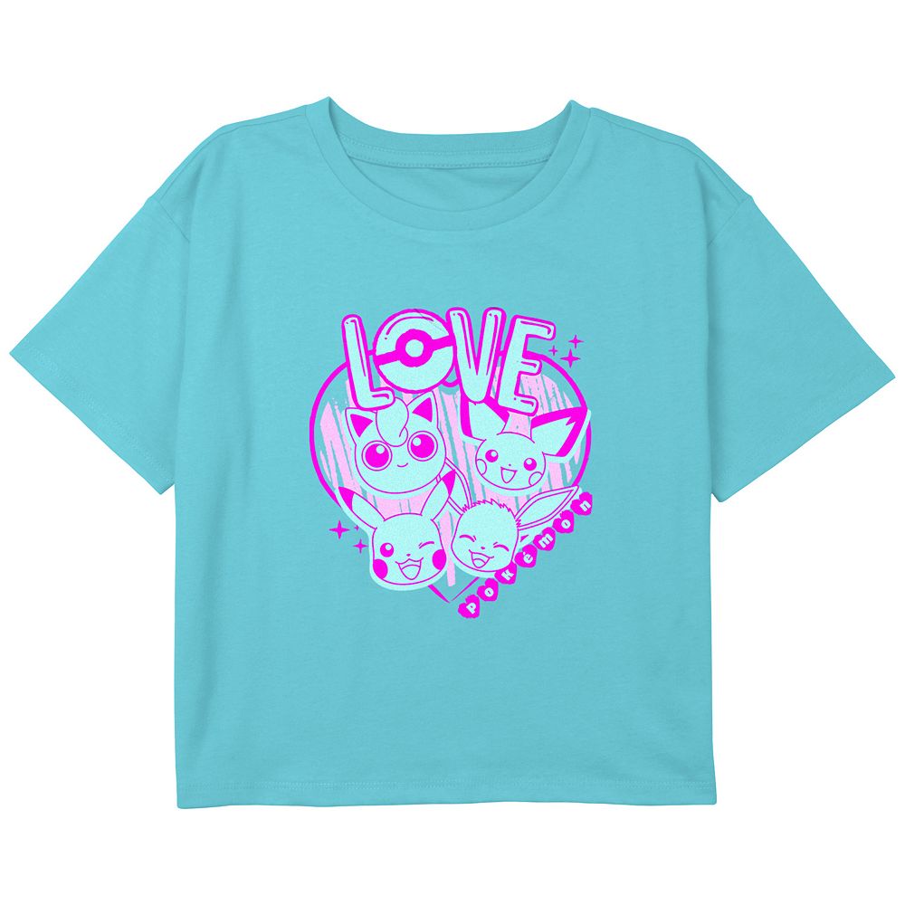 Girls Pokemon Loving Friends Boxy Cropped Graphic Tee