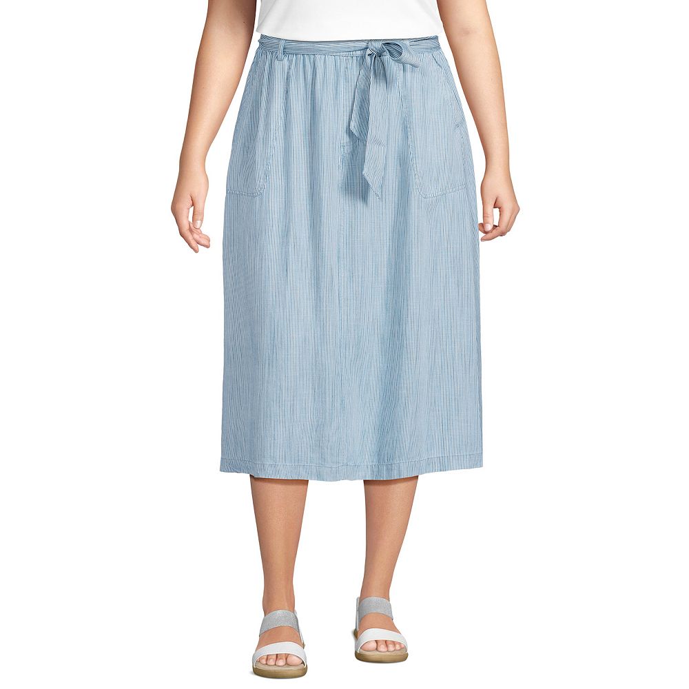 Plus Size Lands' End Tencel Tie Waist Midi Skirt