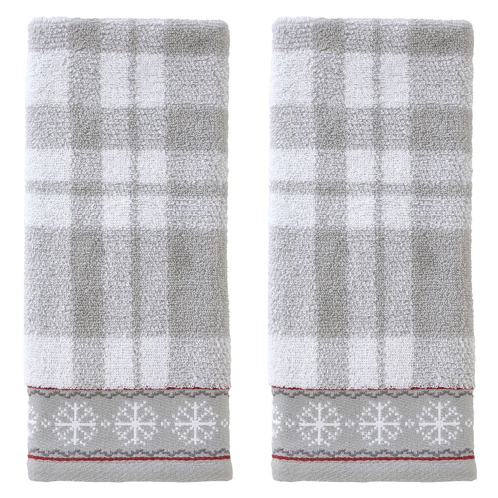 SKL Home Whistler Plaid Snowflake Trim 2-piece Hand Towels Set