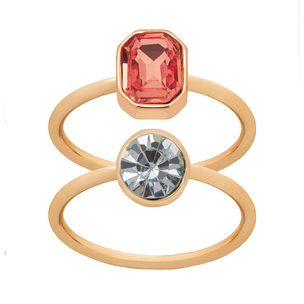 LC Lauren Conrad Gold Tone Red & Clear Crystal Rings 2-Pack Set