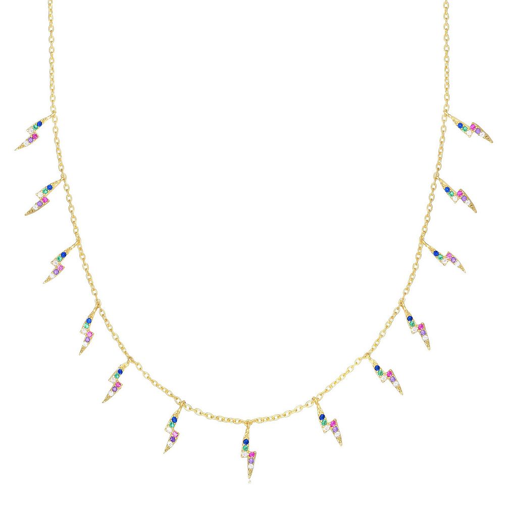 Sunkissed Sterling 14K Gold Over Silver Cubic Zirconia Lightning Bolt Charm Necklace