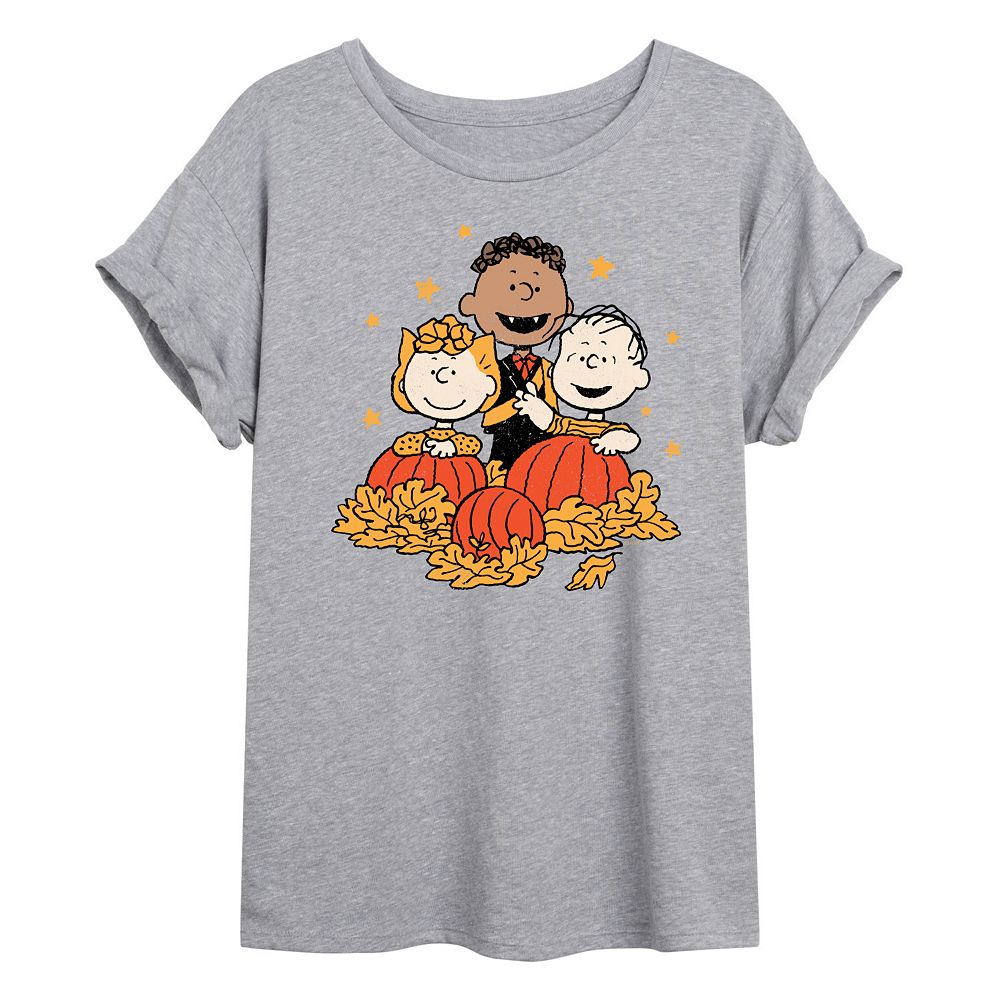 Juniors' Peanuts Pumpkin Trio Oversized Tee