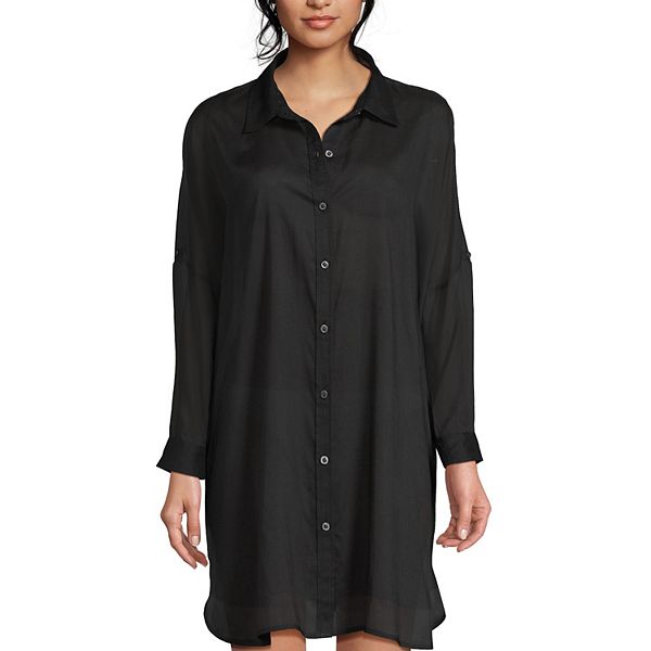 Women's Lands' End Sheer Modal Oversized Button Front Swim Cover-Up
