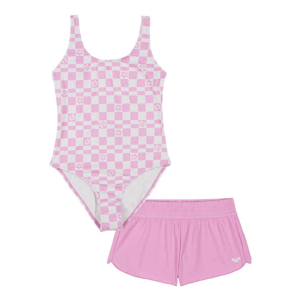 Girls 7-16 Roxy Flower Box 1-Piece Swimsuit & Shorts Set