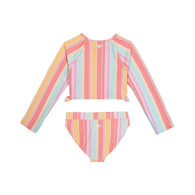 Girls 7-16 Roxy 2-Piece Striped Crop Rashguard Swim Set