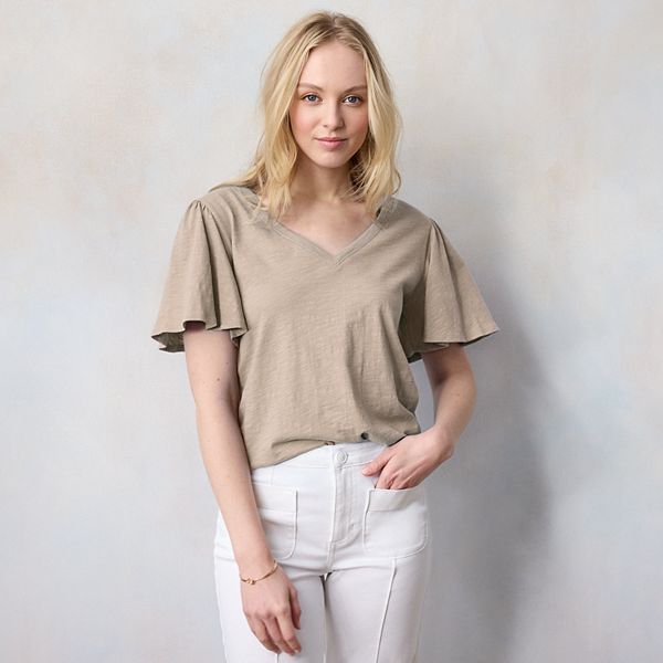 Women's LC Lauren Conrad V-Neck Flutter Sleeve Tee