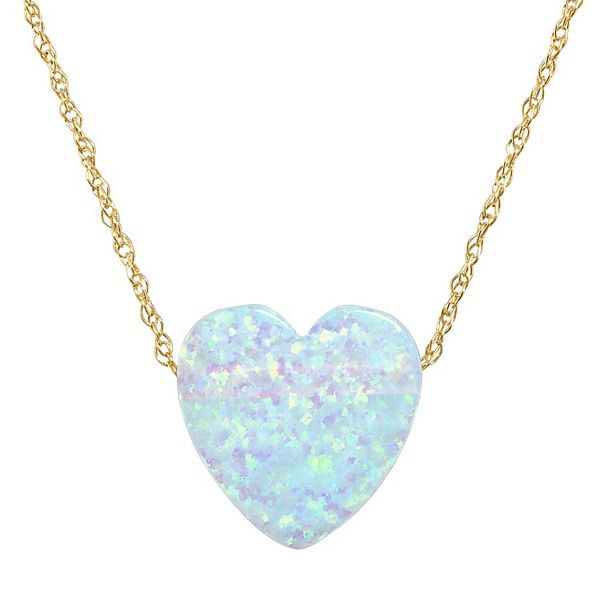 14k Gold Lab Created Opal Heart Necklace