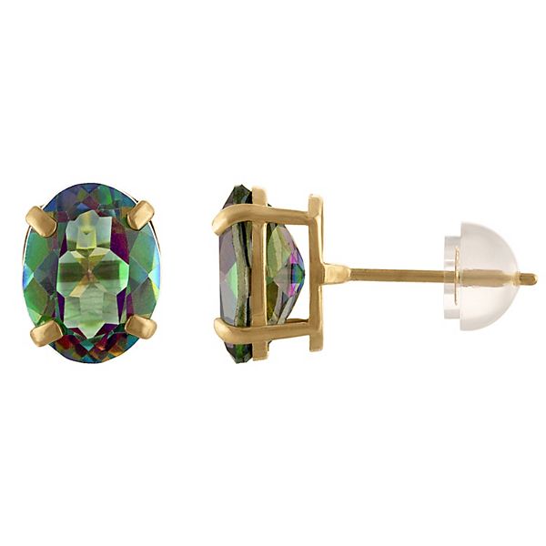 14k Gold Mystic Fire Topaz Stud Earrings