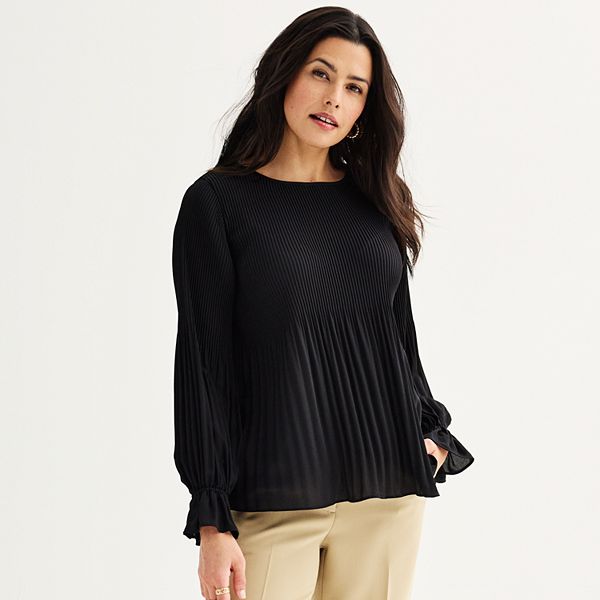Women's Nine West Long Sleeve Pleated Blouse