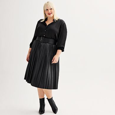 Plus Size Truth Button-Front Satin Blouse
