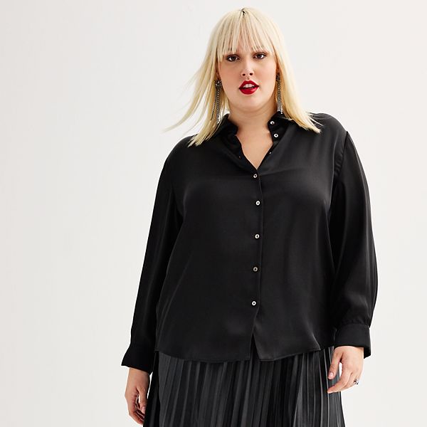 Plus Size Truth Button-Front Satin Blouse
