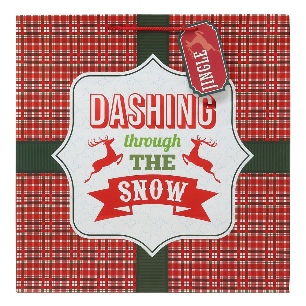 Christmas Dashing Plaid Jumbo Square Gift Bag