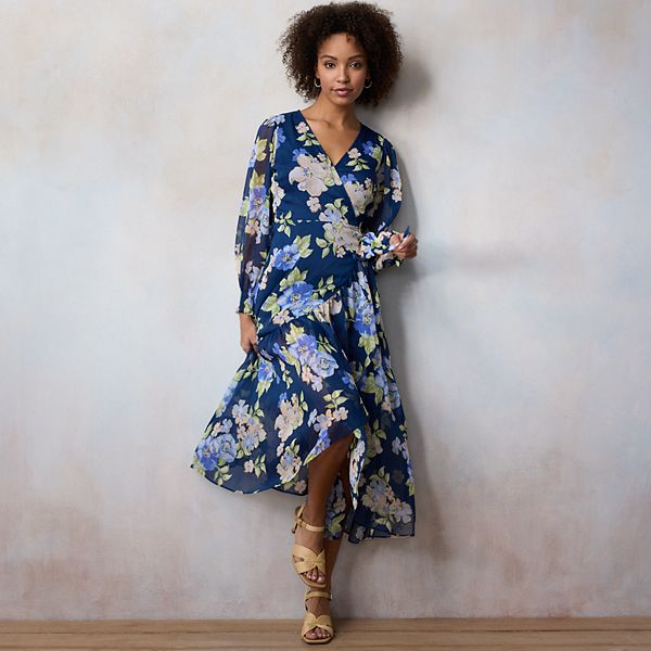 Women's LC Lauren Conrad Floral Print Chiffon Pleated High-Low Wrap ...