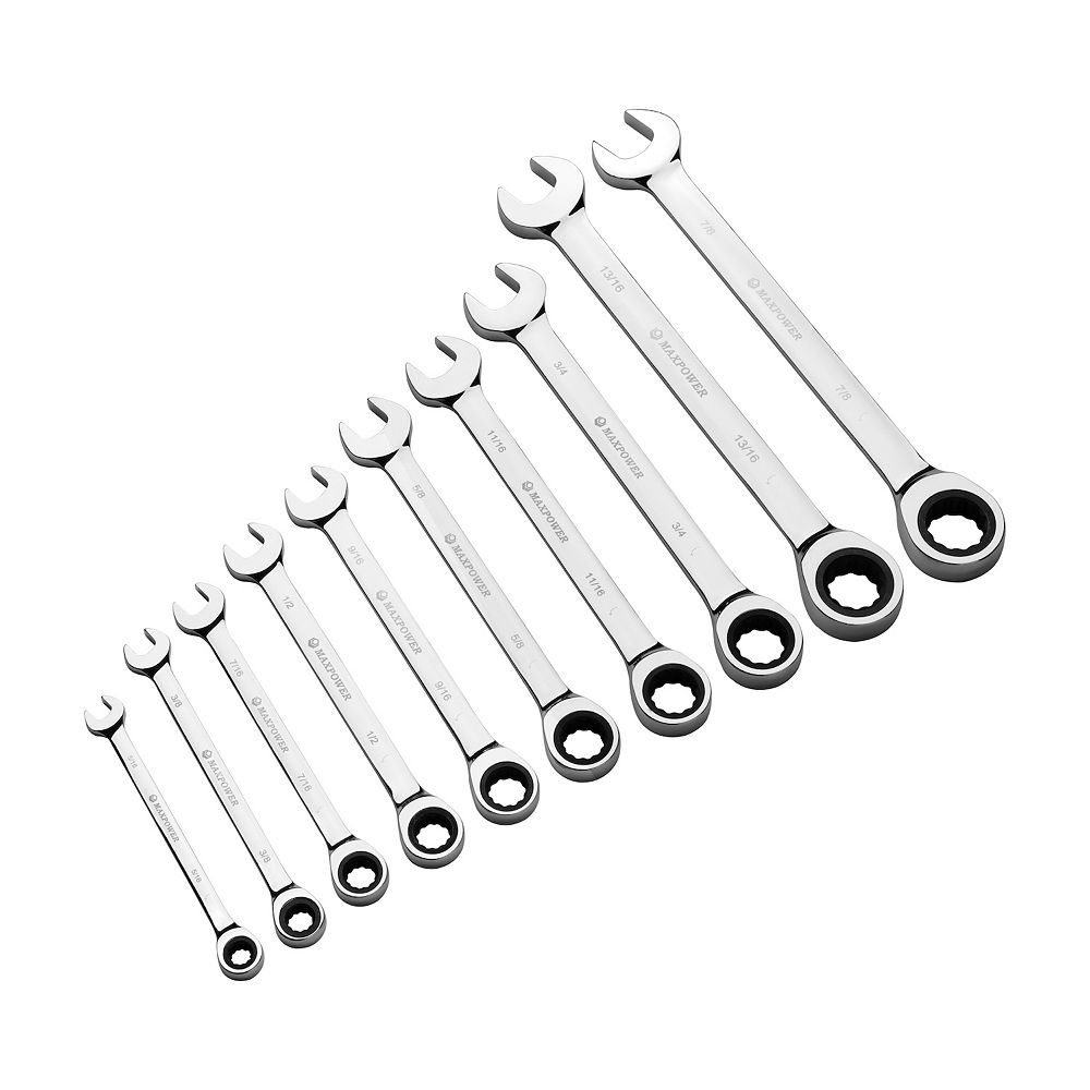MAXPOWER Ratcheting Combination Wrench Set (5/16in - 7/8in), SAE, 10PCS
