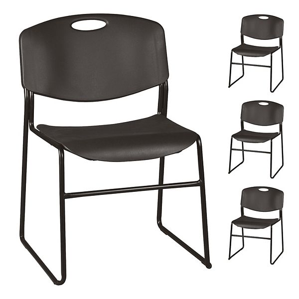 Heavy-Duty Plastic Stacking Chair with Black Seat & Black Frame (Pack of 4)