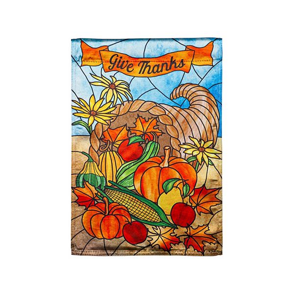 Evergreen Enterprises Stained Glass Cornucopia Garden Lustre Flag