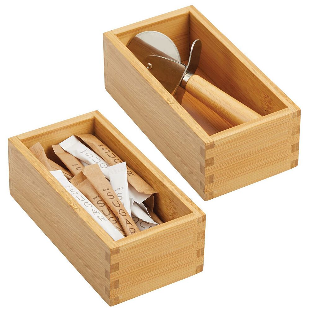 mDesign Bamboo Kitchen Storage Bin Container Crate Box, 2 Pack, Natural/Tan