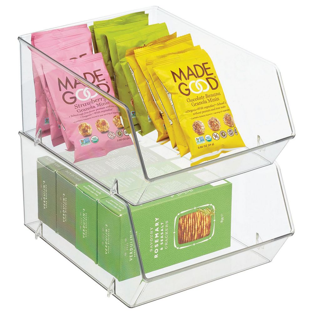 mDesign Plastic Stacking Food Storage Organizer Bin, 11" Deep, 2 Pack ...