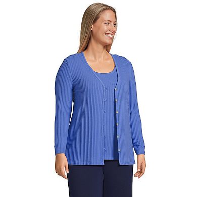 Plus Size Lands' End Wide Rib Cardigan & Tank Set