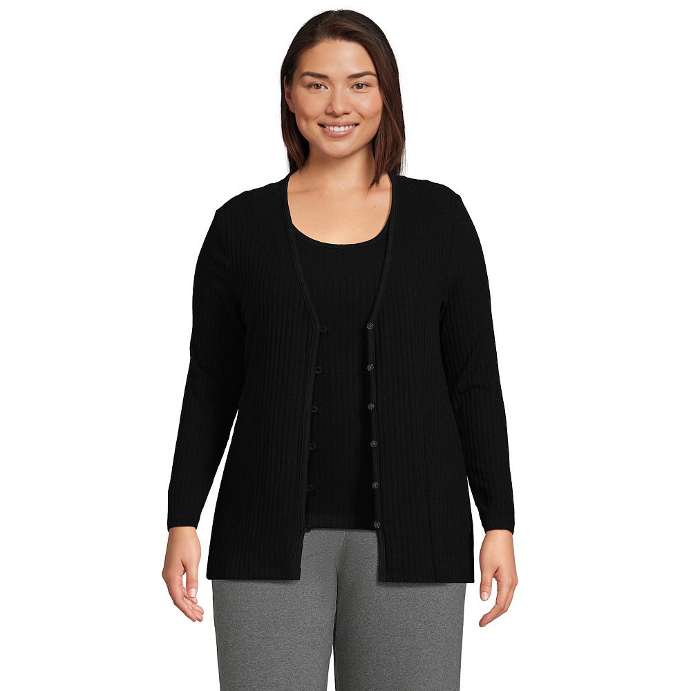 Plus Size Lands' End Wide Rib Cardigan & Tank Set