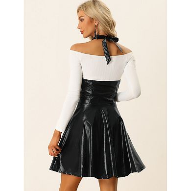 Metallic Overalls Skirts for Women's High Waist Party A-Line Suspender ...