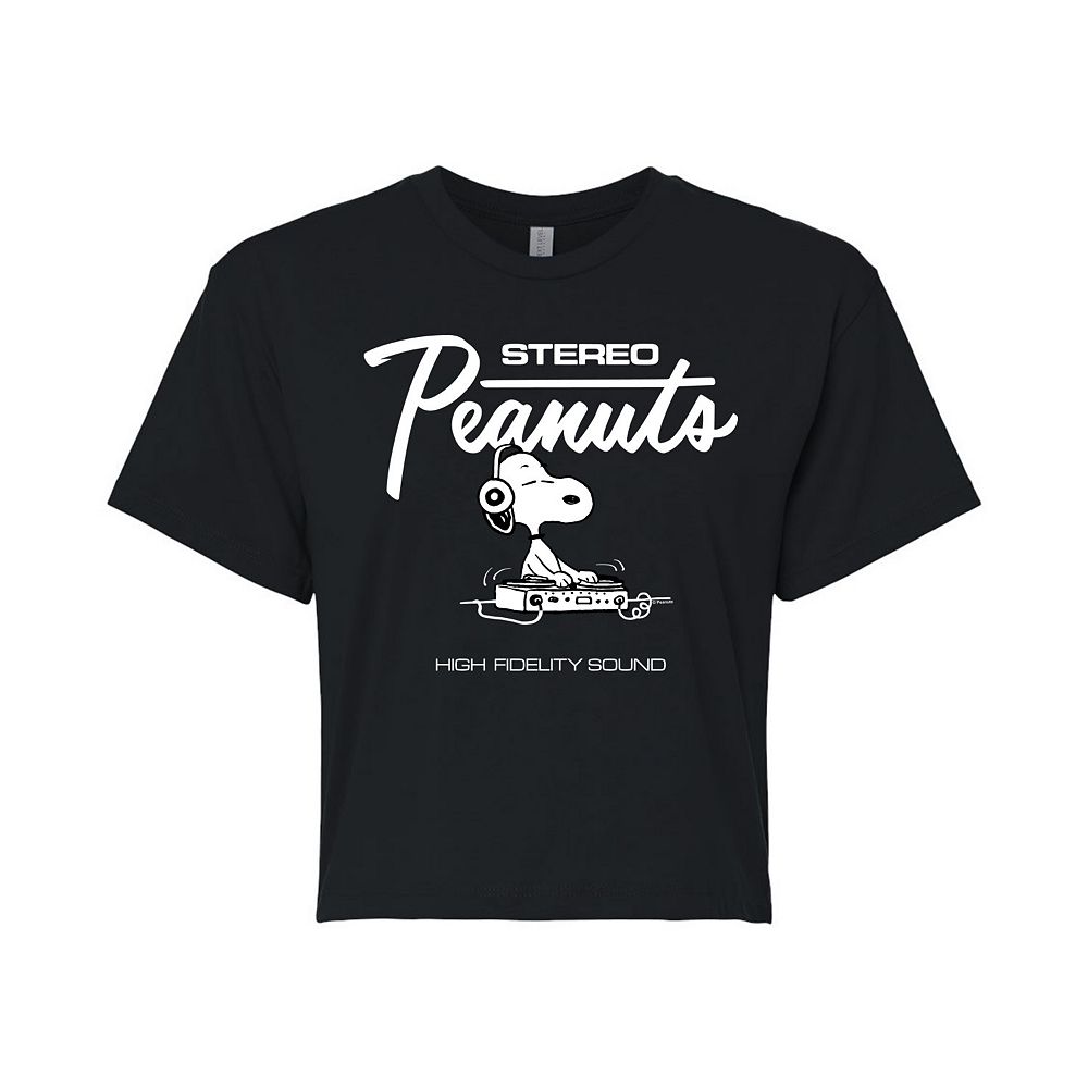 Juniors' Peanuts Stereo Snoopy DJ Cropped Tee