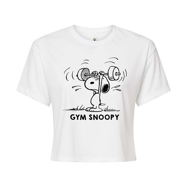 Juniors' Peanuts Gym Snoopy Cropped Tee