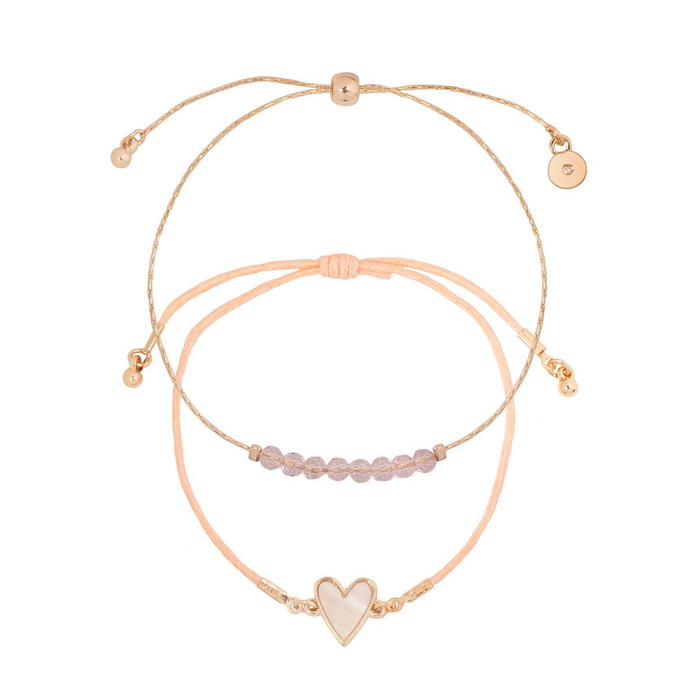 LC Lauren Conrad Simulated Stone Heart & Glitz Bead Adjustable Bracelet ...