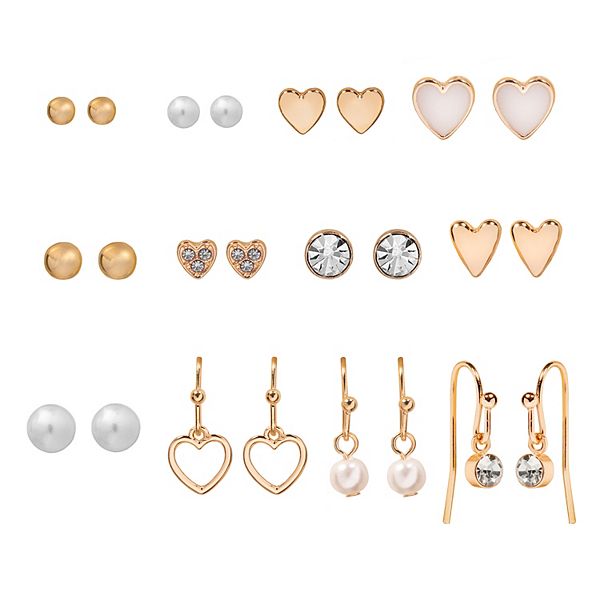 LC Lauren Conrad 12-Pair Heart Themed Earring Set