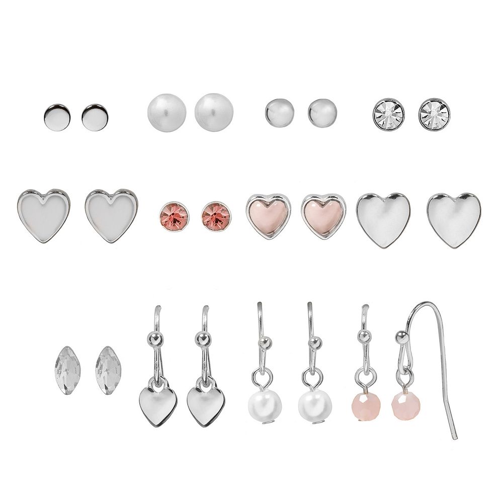 LC Lauren Conrad 12-Pair Simulated Pearl & Heart Themed Earring Set