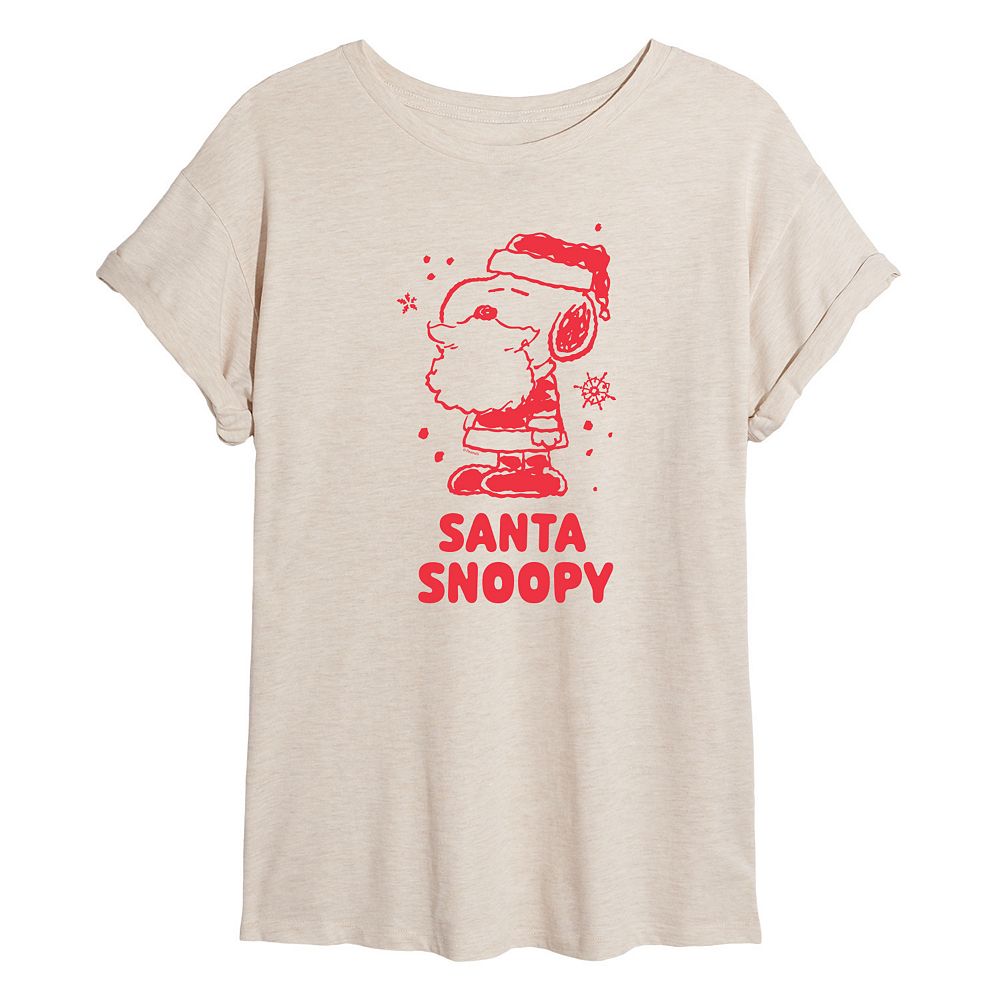 Juniors' Peanuts Santa Snoopy Oversized Tee