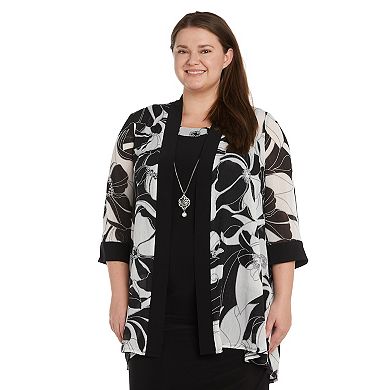 Plus Size R&M Richards 3-Piece Printed Chiffon Duster & Jersey Dress ...
