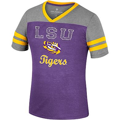 Girls Youth Colosseum Purple/Heather Gray LSU Tigers Summer Striped V ...