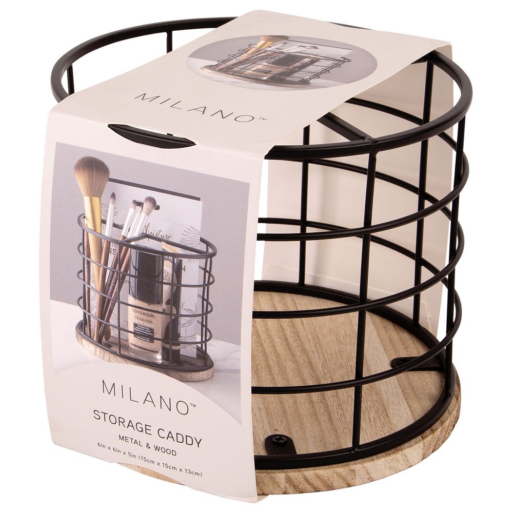 Milano 6-in. Round Metal & Wood Storage Caddy