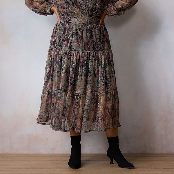 Plus Size LC Lauren Conrad Three Tiers Midi Skirt