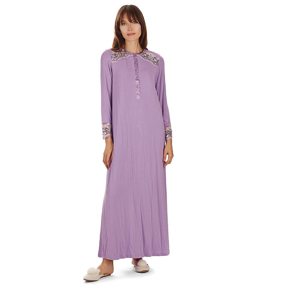 Women's Modest Lace Cuff and Shoulder Accent Ankle Length Nightgown