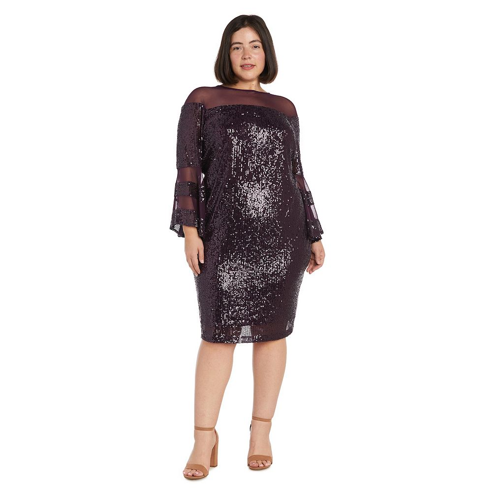 Plus Size R&M Richards Illusion Bodice Bell Sleeve Dress