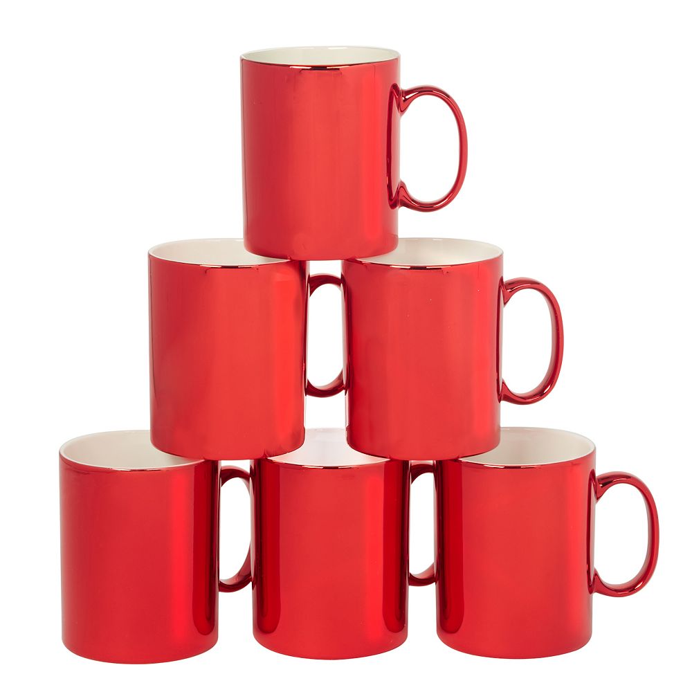 Certified International Set of 6 Holiday Lights Red Mugs